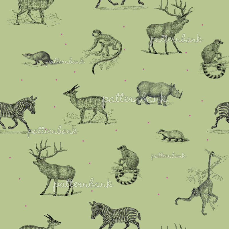 Wild Animals Vintage Illustrations Green by Textile Graphic Designer ...